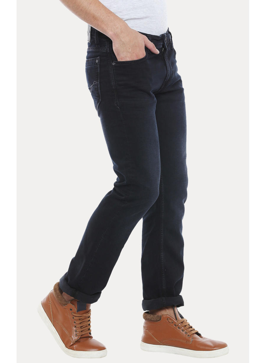 Navy Blue Solid Straight Jeans